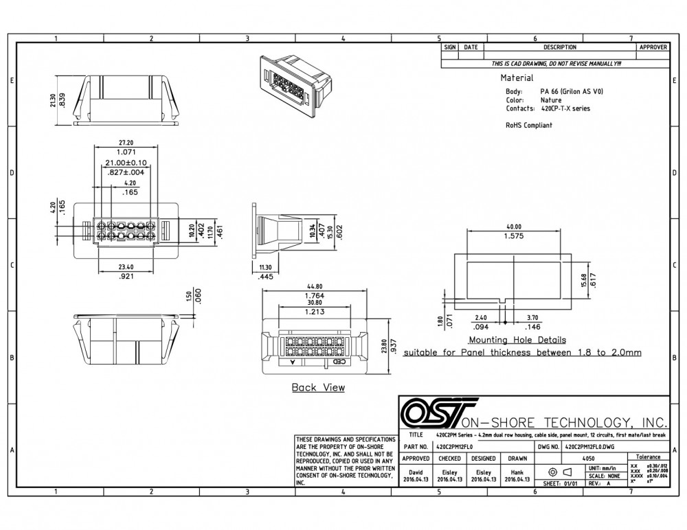 On-Shore Tech 420C2PM12FL0 technical drawing