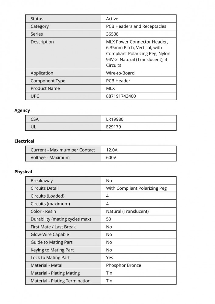 Technical document image 2 for MOLEX 365380012