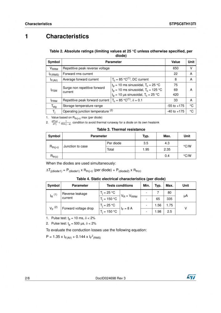 STPSC8TH13TI datasheet page 2