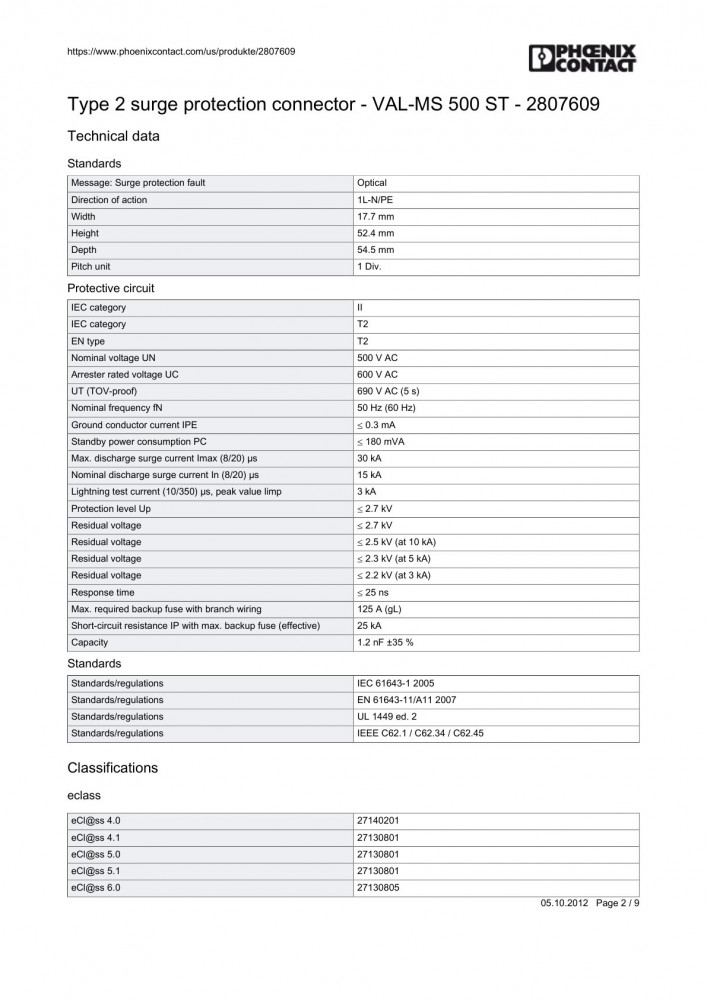 VAL-MS 500 ST 2807609 datasheet page 2