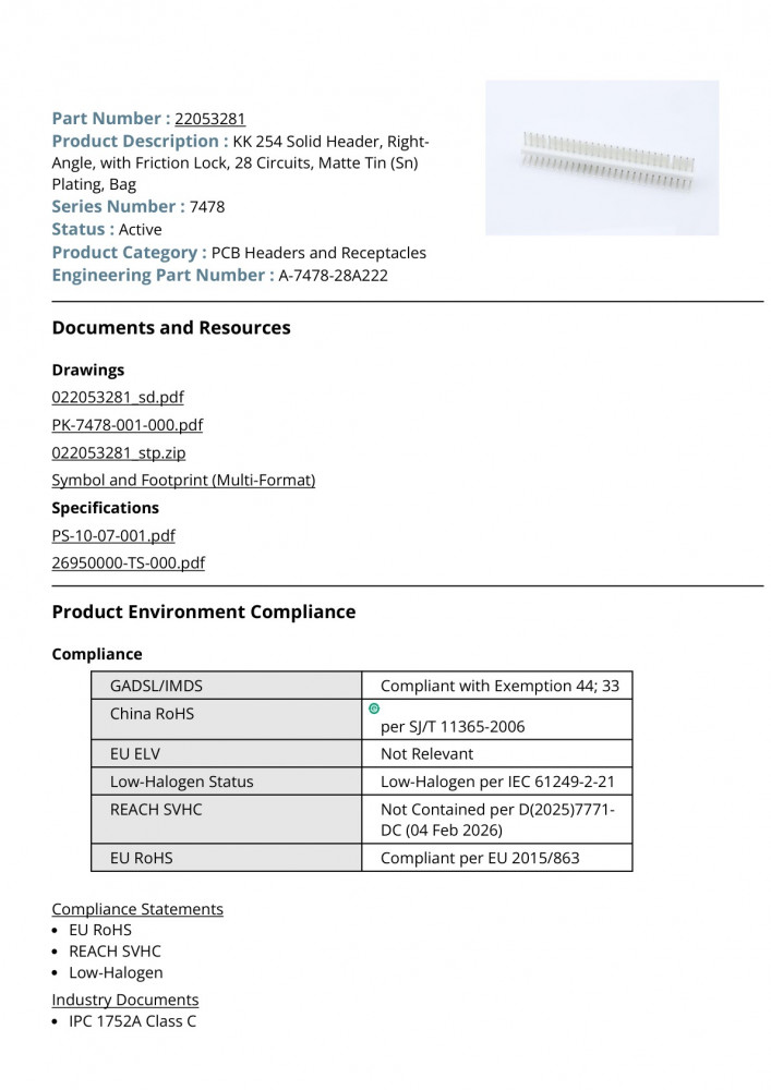 MOLEX 22053281 technical document preview, page 1