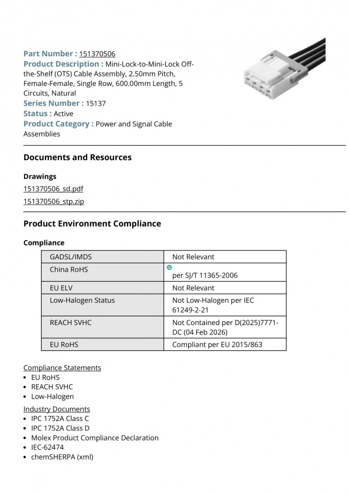 MOLEX 151370506 technical document image 1