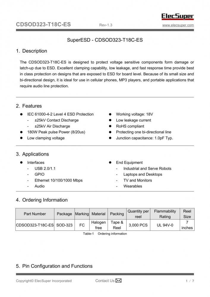 CDSOD323-T18C-ES datasheet page 1