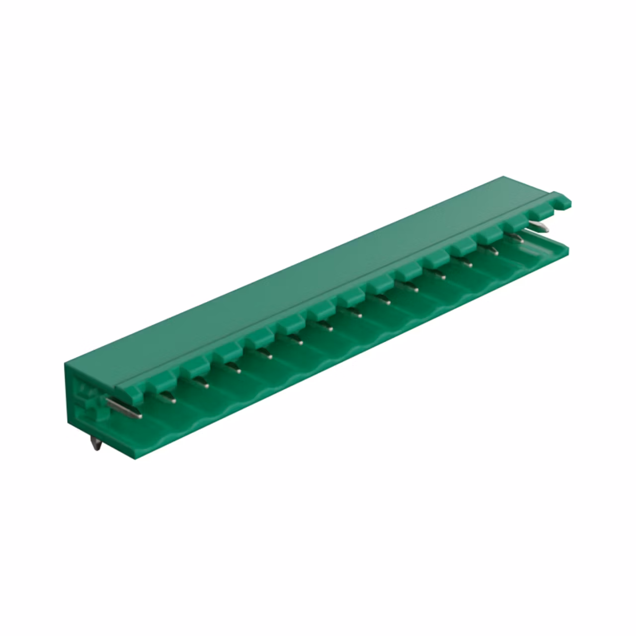 5.08mm Pitch Eurostyle Right-Angle PCB Header, Open Ends, Green Housing, 15 Circuits for sale