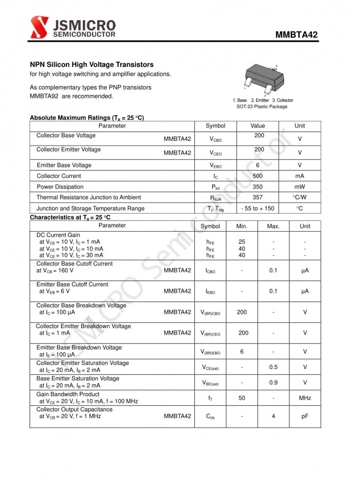 MMBTA42 datasheet page 1