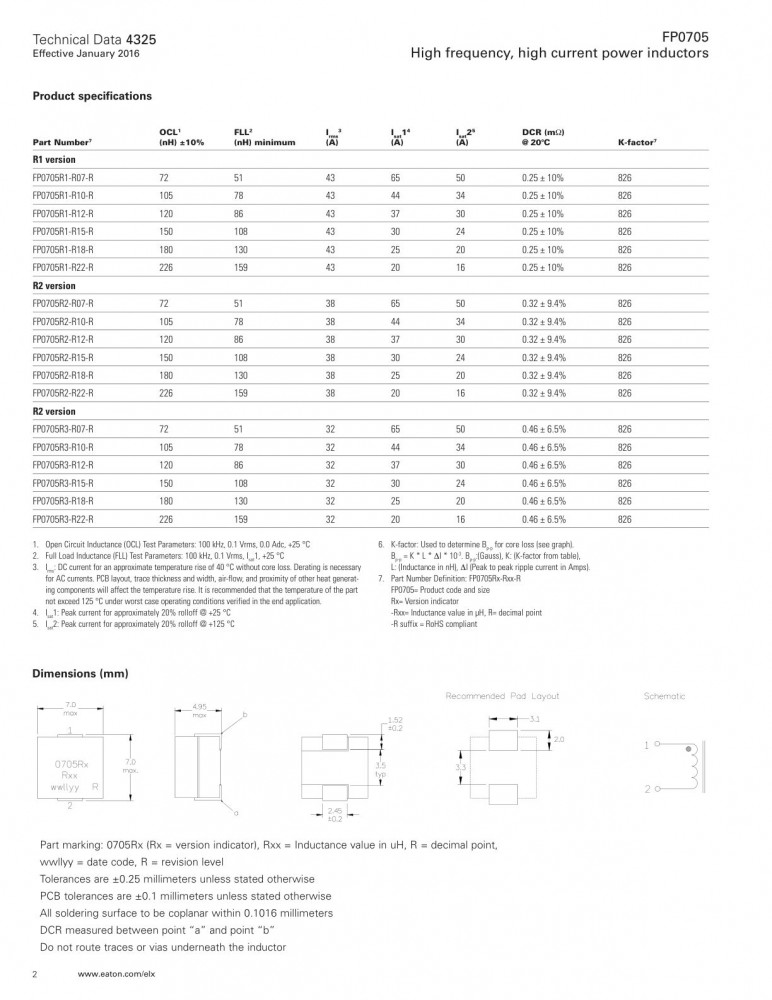 FP0705 electrical specifications