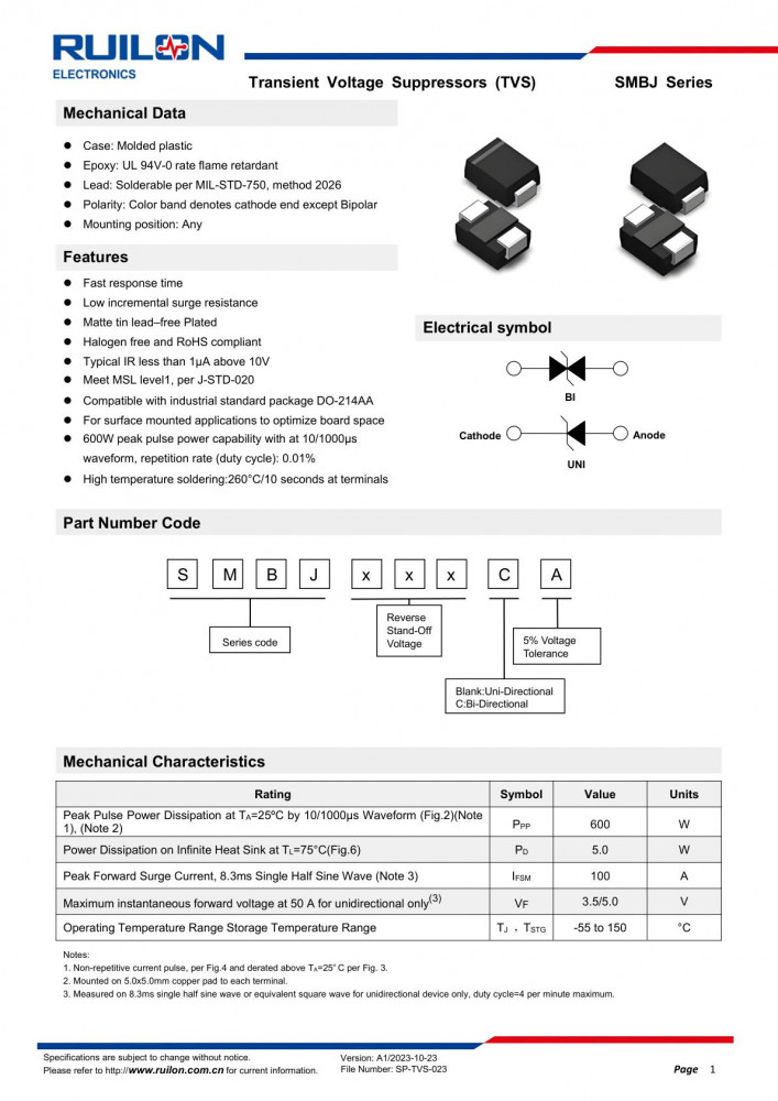 SMBJ series datasheet page 1