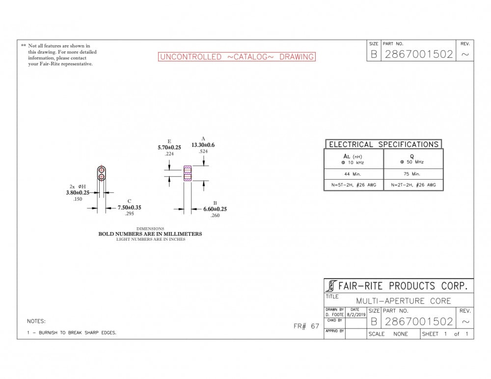 Fair-Rite 2867001502 technical drawing