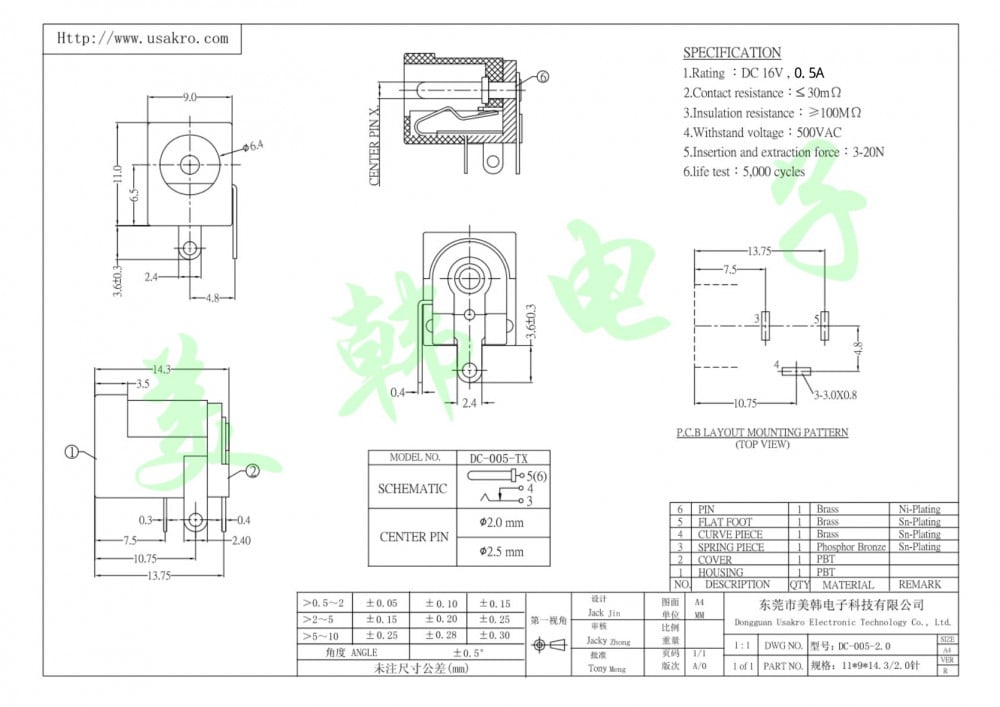 USAKRO DC-005-2.0 technical document page 1
