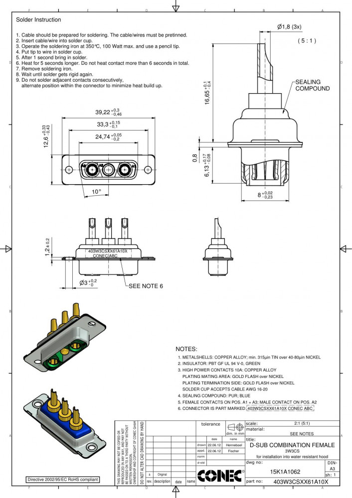 Conec 403W3CSXX61A10X product drawing preview