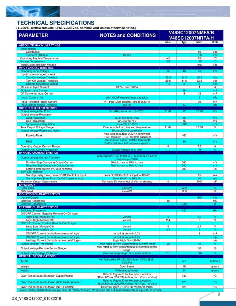 V48SC12007NRFA datasheet page 2