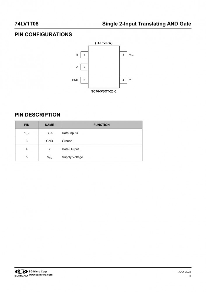 74LV1T08 datasheet page 3