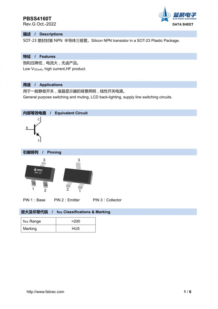 PBSS4160T datasheet page 1