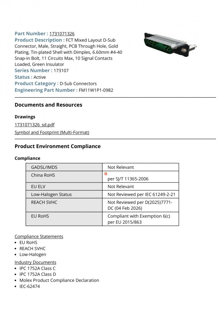 MOLEX 1731071326 drawing page 1