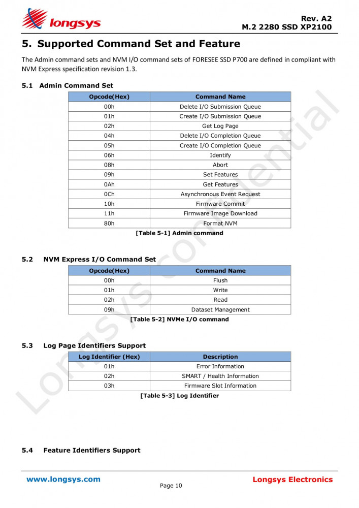 FORESEE XP2100 datasheet page 10