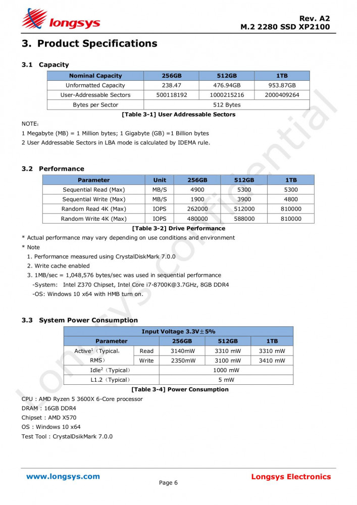 FORESEE XP2100 datasheet page 6