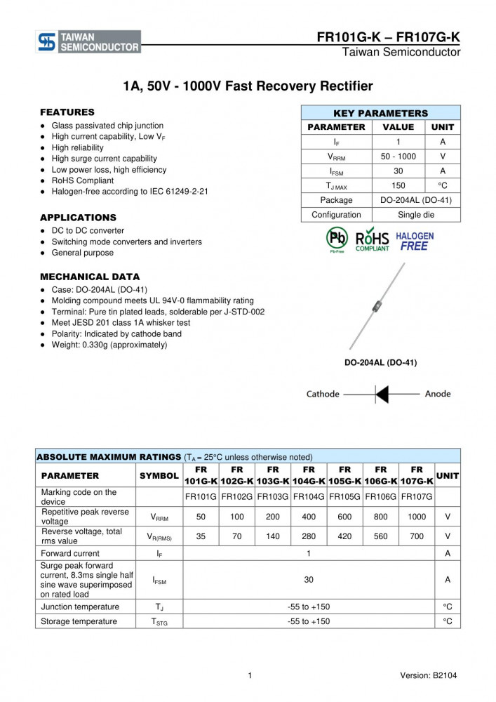 FR102G-K datasheet page 1