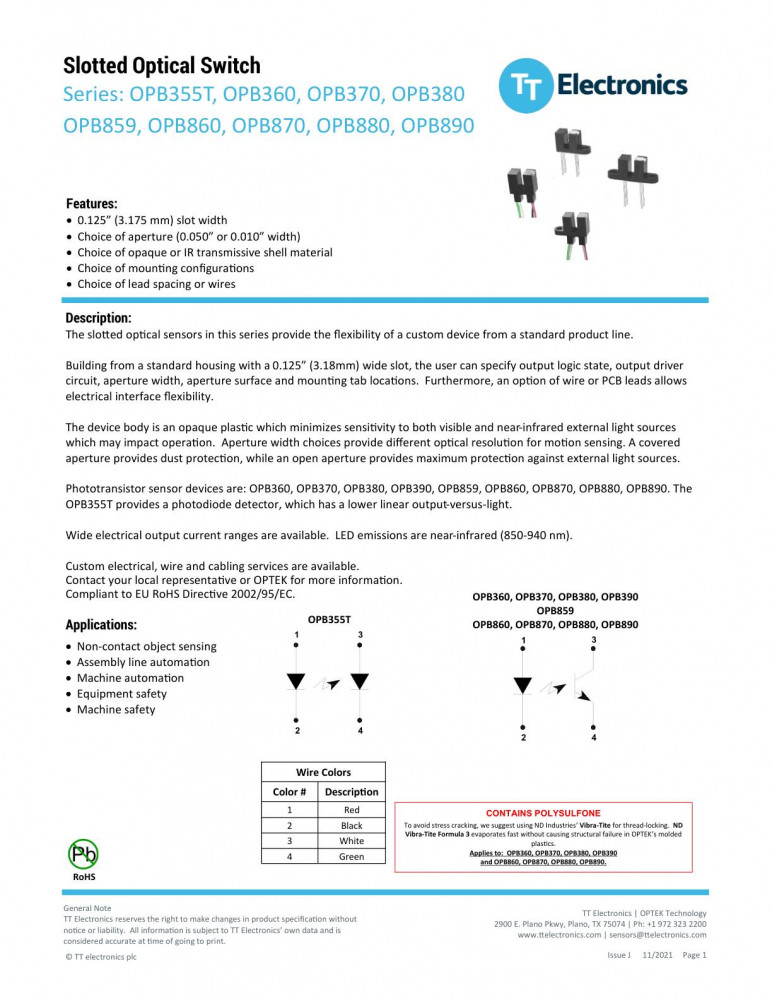 OPB840W55Z technical document page 1