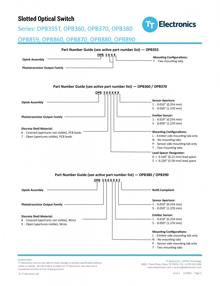 OPB840W55Z technical document page 2
