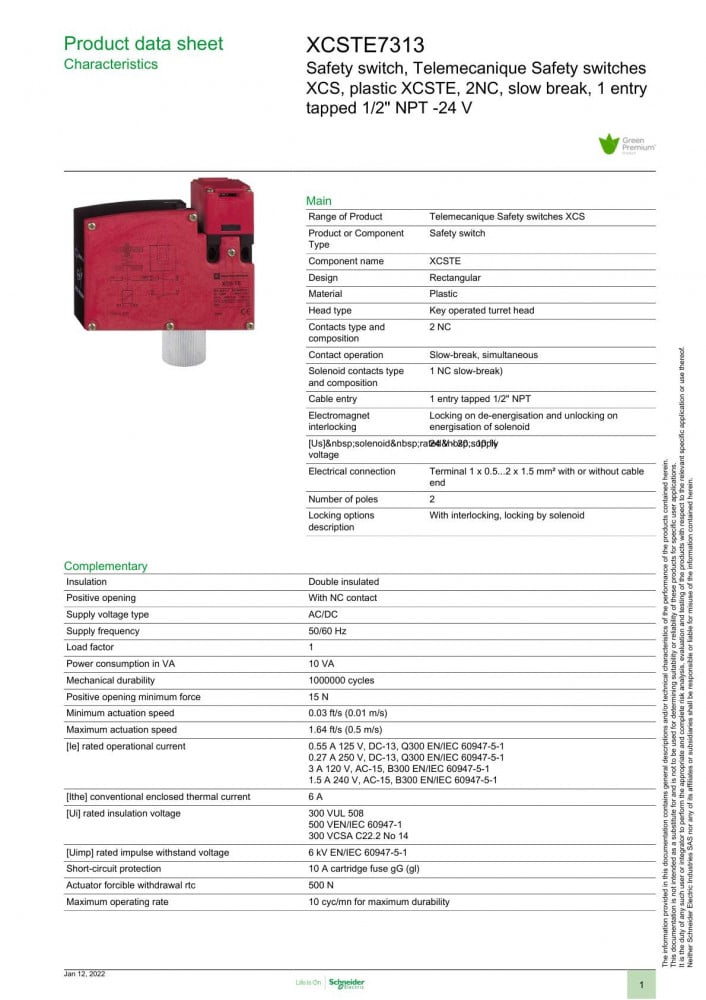 XCSTE7313 technical document page 1