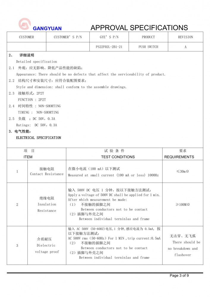 PS22F02L-2B1-21 approval specification page 3
