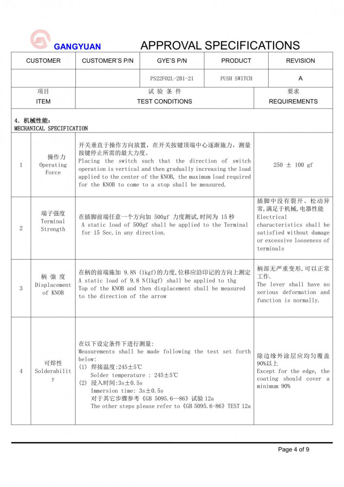 PS22F02L-2B1-21 approval specification page 4