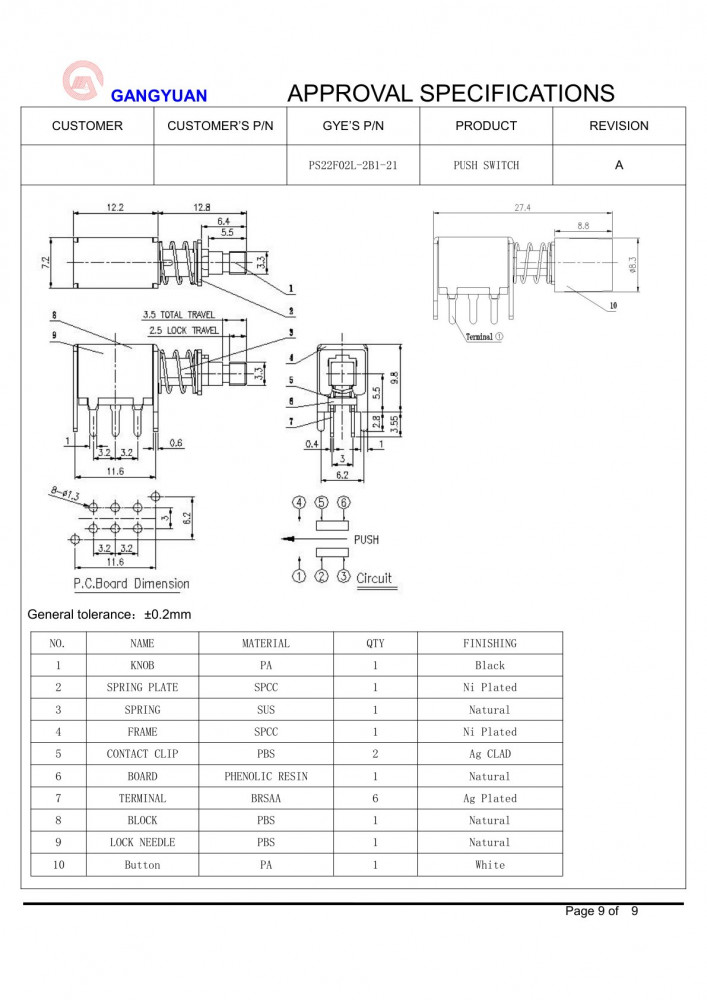 PS22F02L-2B1-21 approval specification page 9