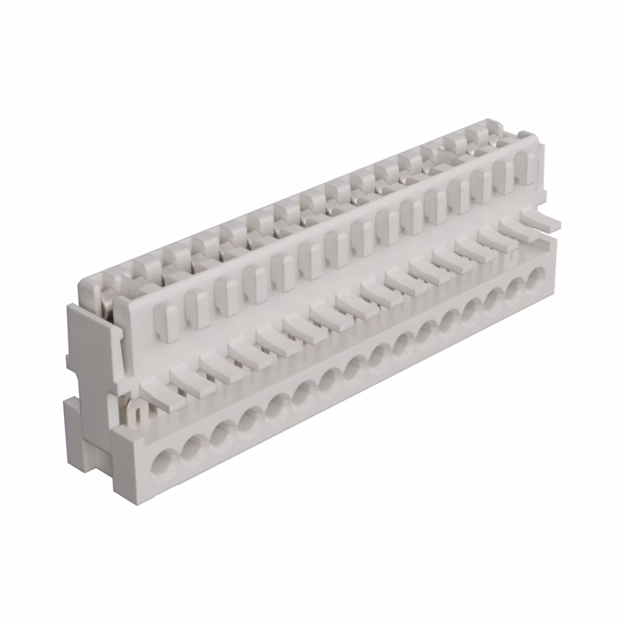 Appli-Mate RAST 2.5 IDT Housing, 2.50mm Pitch, with Side Latches, Female, 20 Circuits, Position Keys A & U Removed, Polarizing Ribs Between 1/2 and 18/19