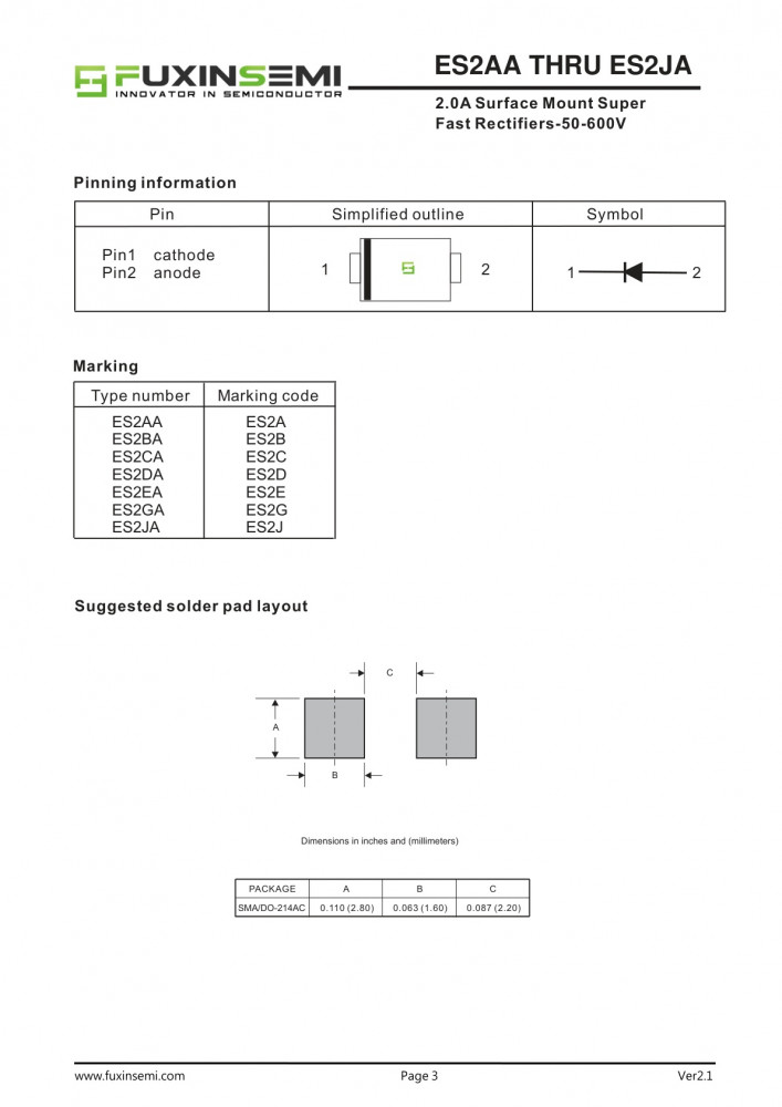 FUXINSEMI ES2JA datasheet page 3