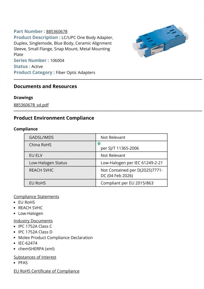 MOLEX 885360678 drawing preview, page 1
