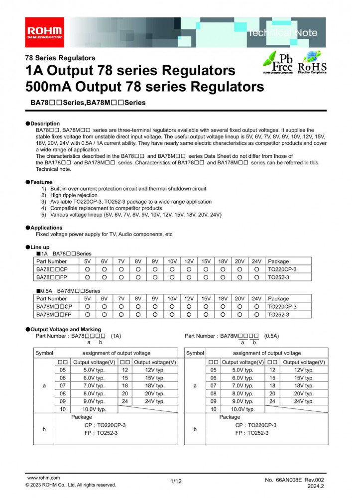 BA7809FP-E2 technical document page 1
