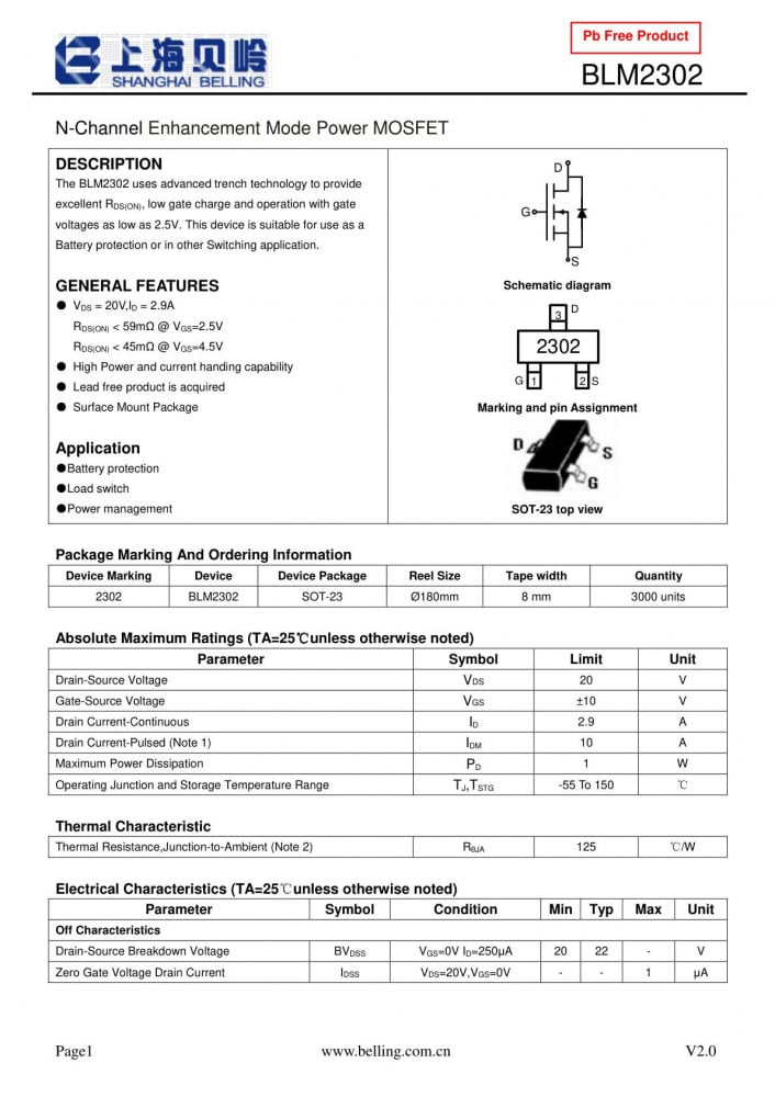 BLM2302 datasheet page 1