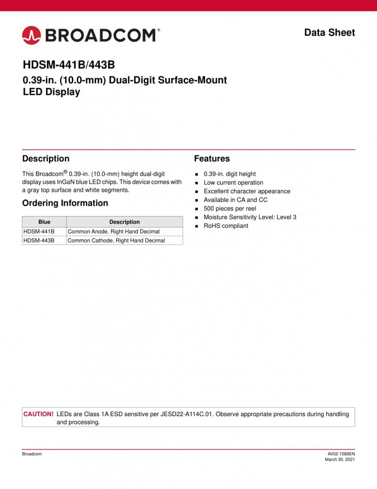 HDSM-443B datasheet page 1