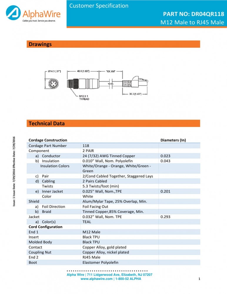 Alpha Wire product document page 1
