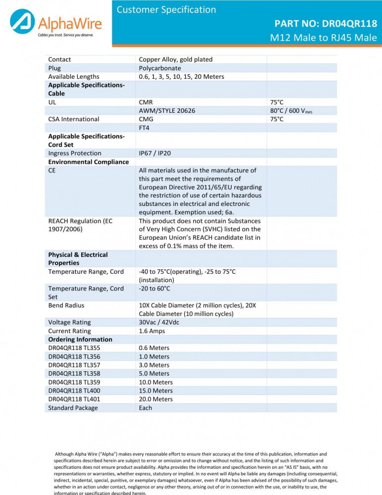 Alpha Wire product document page 2