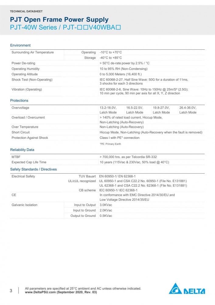 DELTA PJT-15V40WBAA datasheet page 3