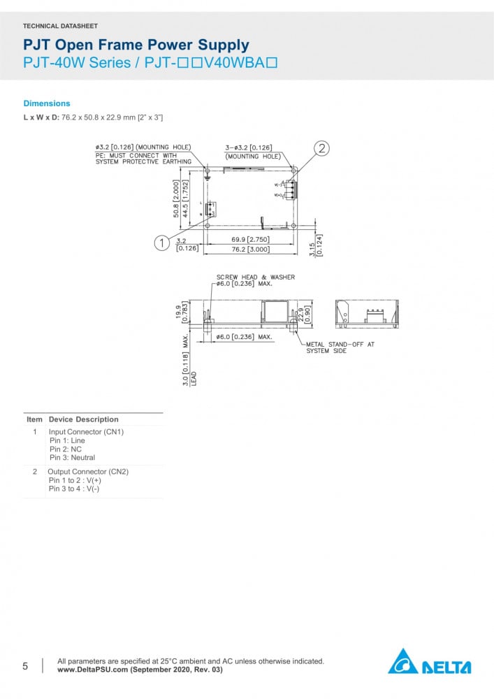 DELTA PJT-15V40WBAA datasheet page 5