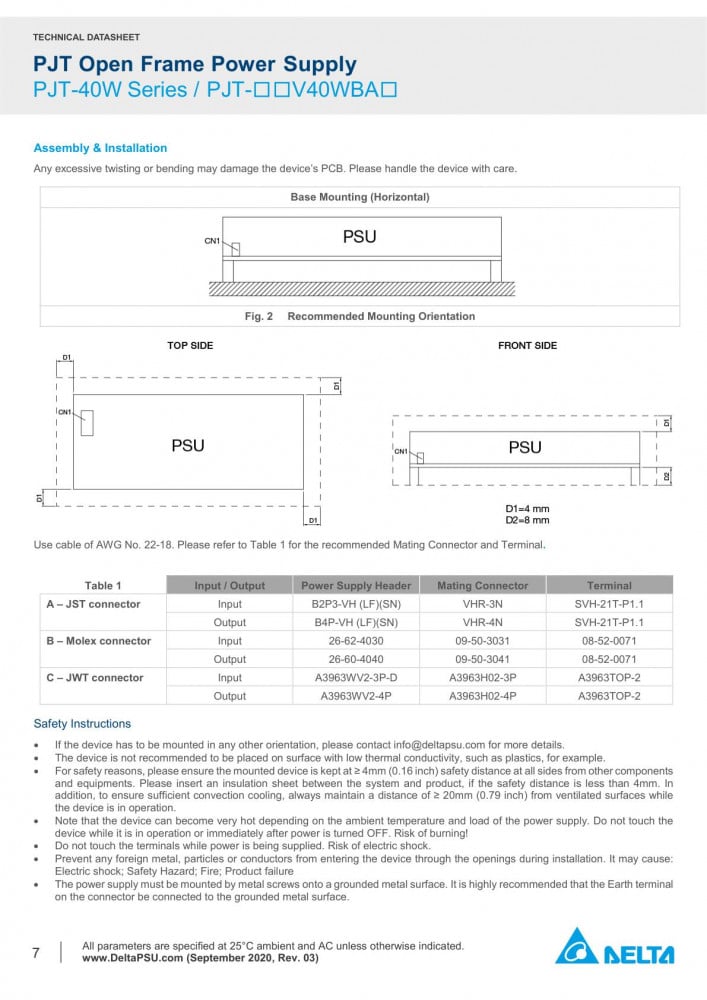 DELTA PJT-15V40WBAA datasheet page 7