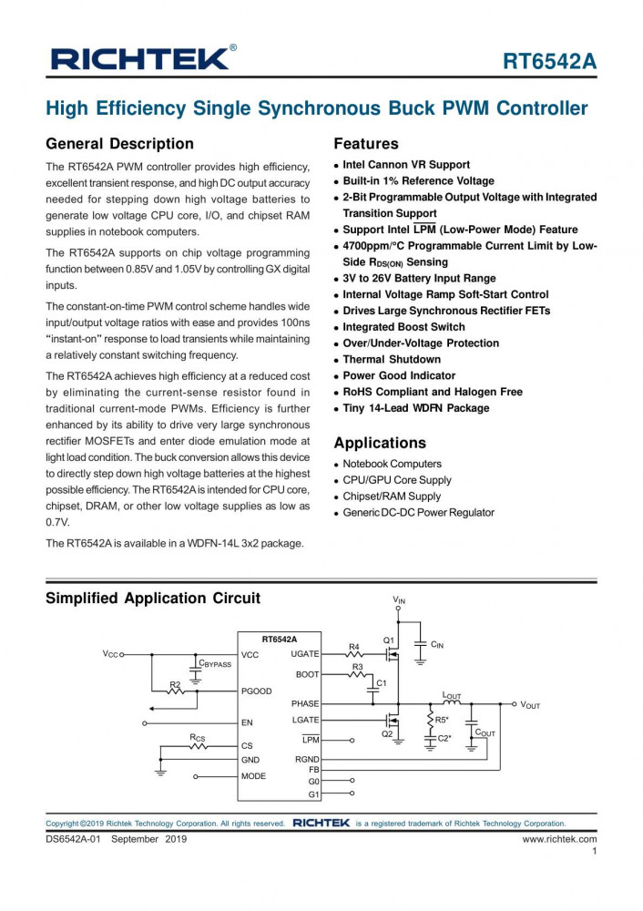 RT6542A technical document page 1