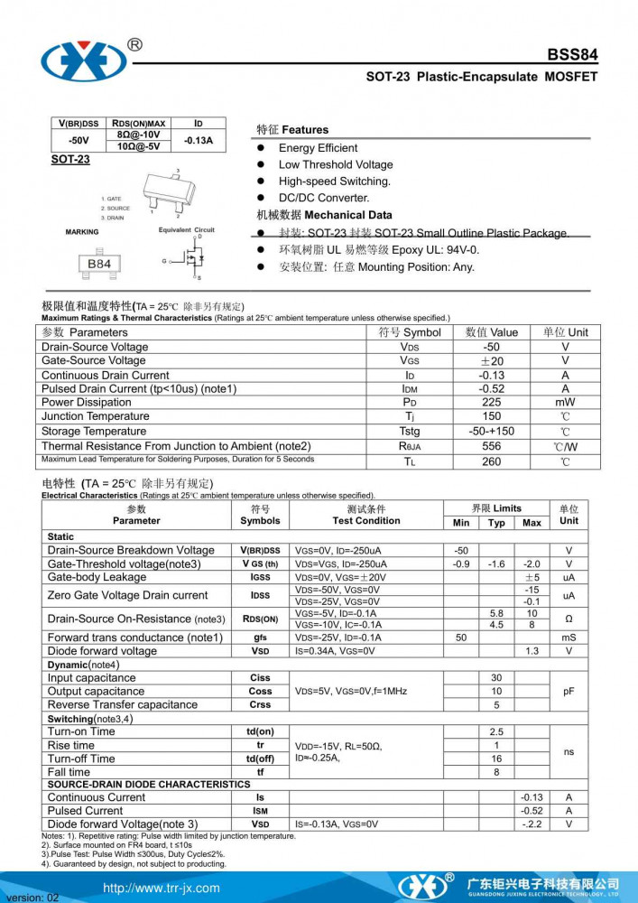 JUXING BSS84 datasheet page 1