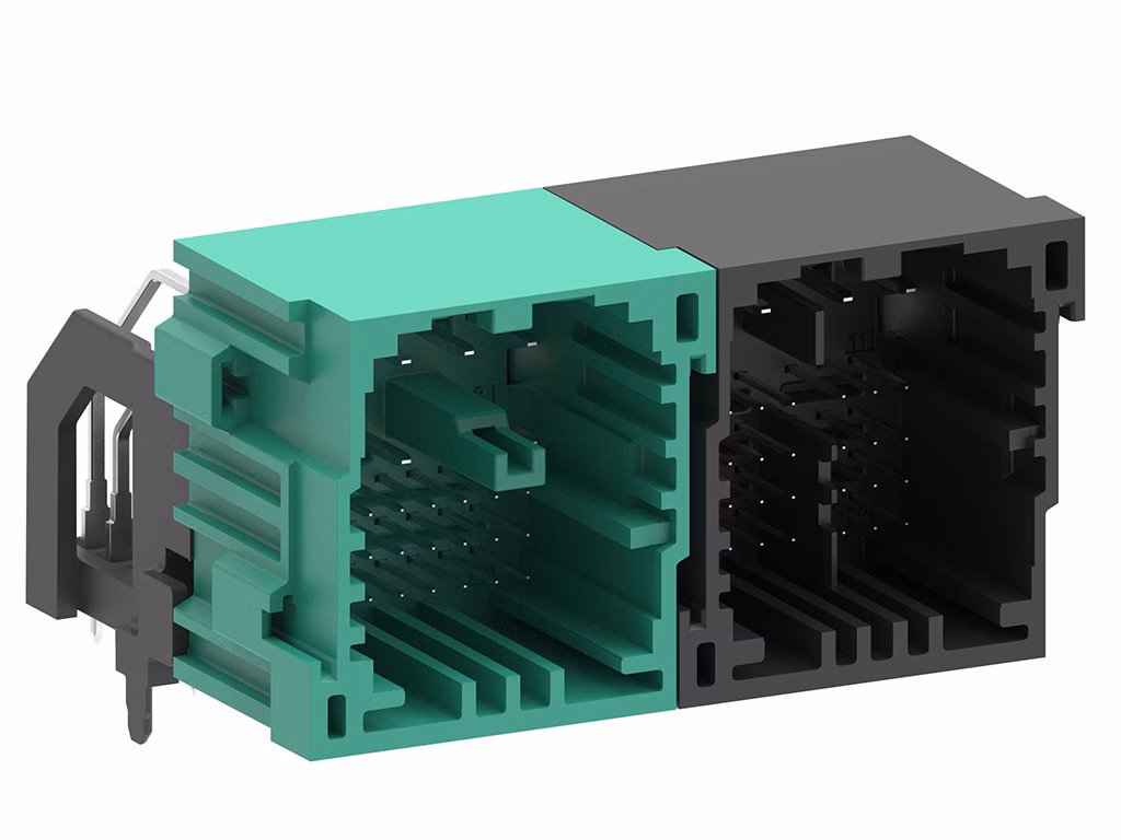 stAK50h 2 Bay Right-Angle Hybrid Header, 57 Circuits, Bay 1: 32 Circuits/Key 2/Blue; Bay 2: 25 Circuits/Key 1/Green; Tray