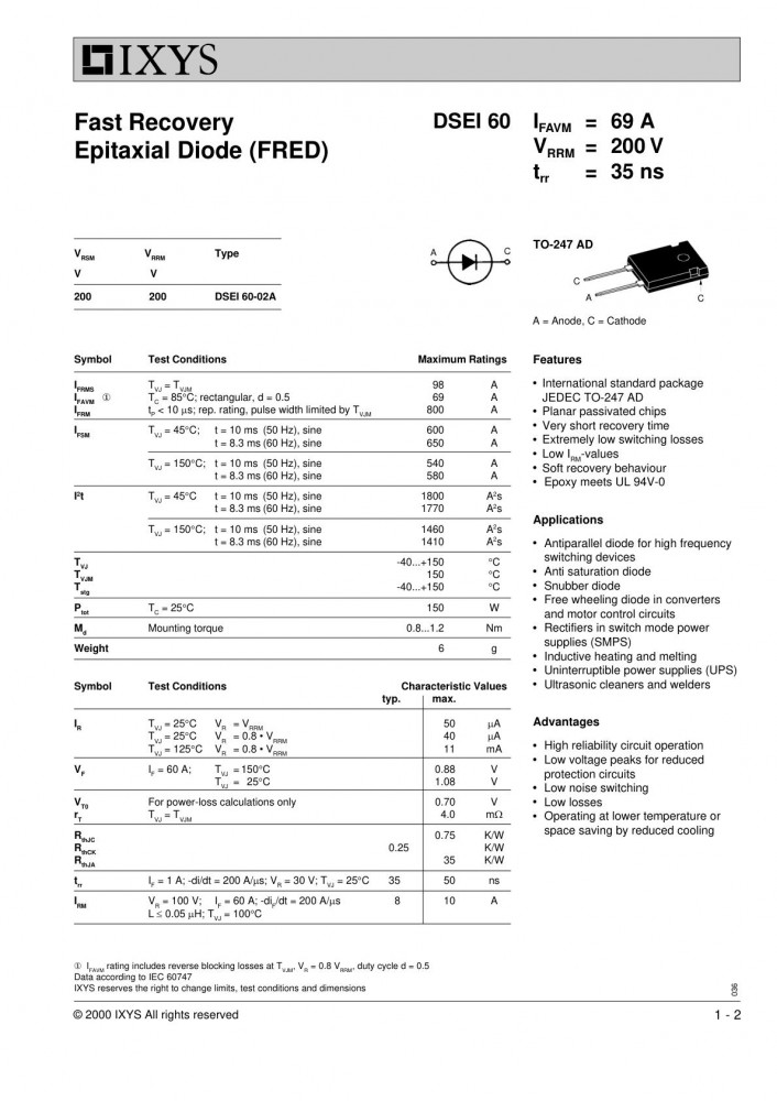 DSEI60-02A datasheet page 1