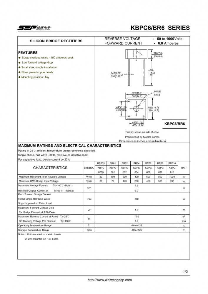 SEP KBPC610 datasheet page 1