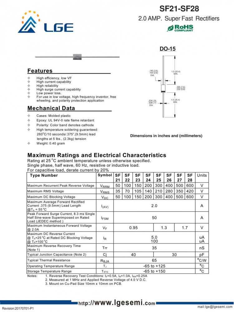 LGE SF26 datasheet page 1