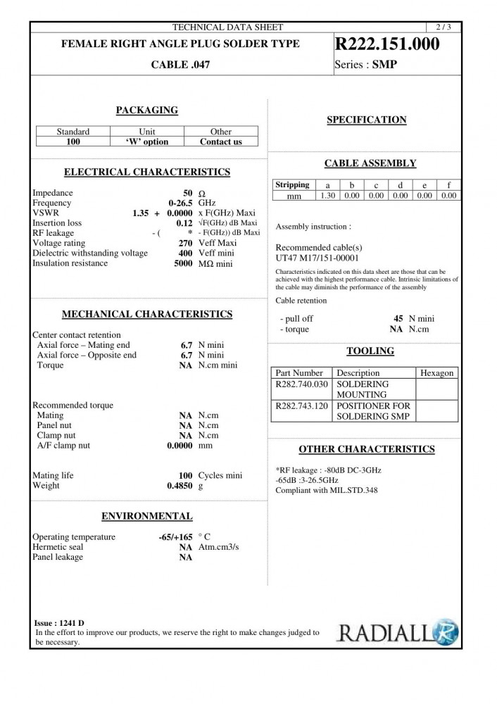 Radiall R222151000 technical document page 2
