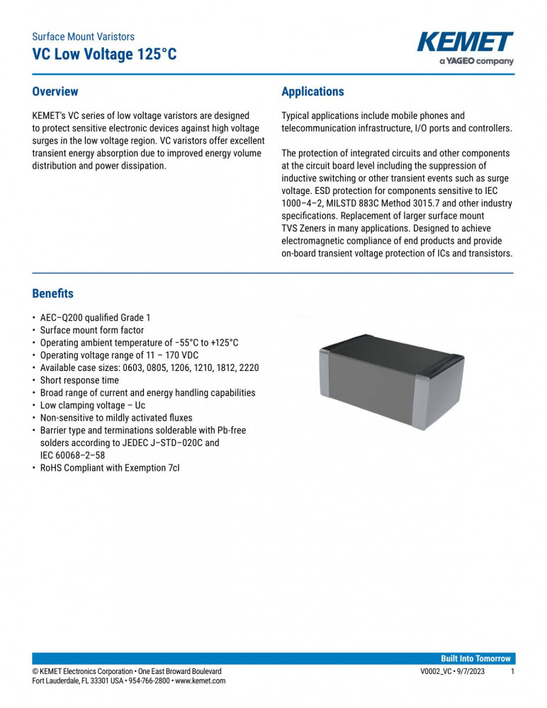 KEMET VC series datasheet page 1