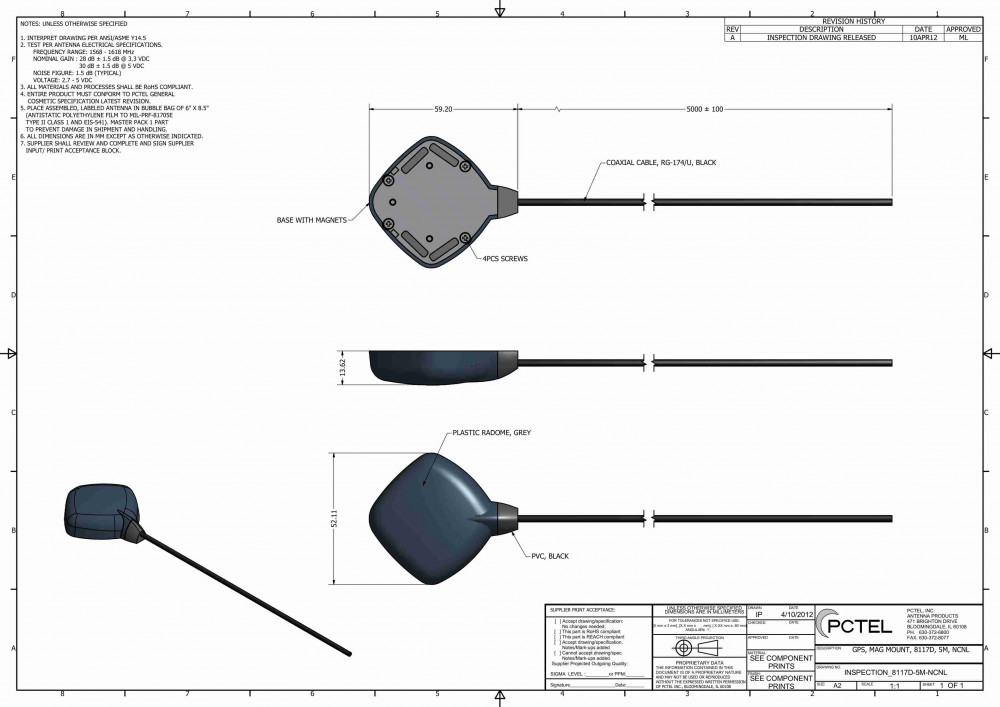 8117D GPS magnetic-mount antenna product drawing page
