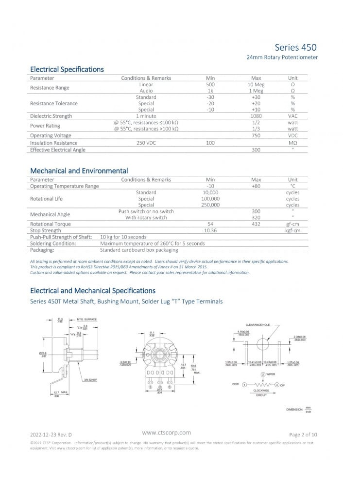 CTS Series 450 datasheet page 2