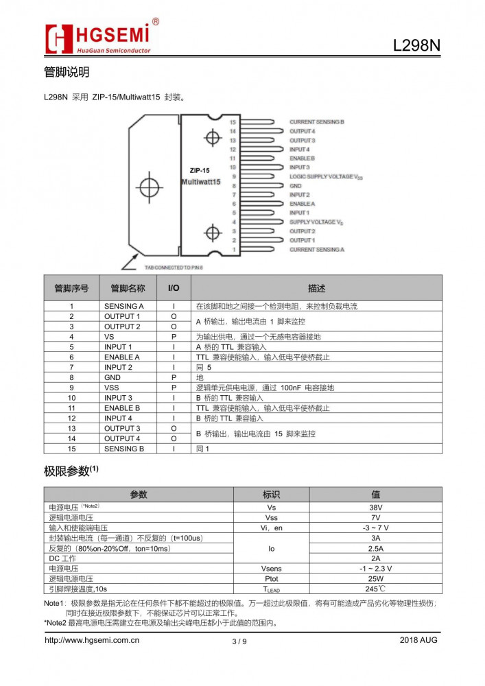 HGSEMI L298N datasheet page 3