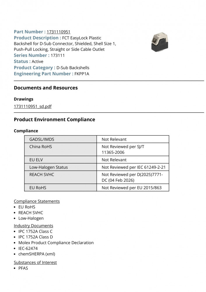 MOLEX 1731110951 product drawing page 1